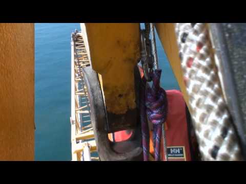 Replacement of towing steelwires at Kenz offshore crane - YouTube