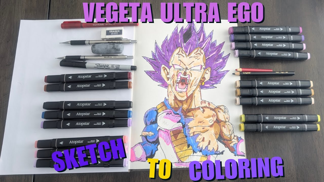 Epic Sketch to Color: Vegeta Ultra Ego Transformation! - YouTube