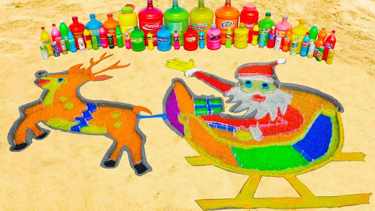 How to make Rainbow Santa on Reindeer Sleigh with Orbeez, Fanta, Coca ...
