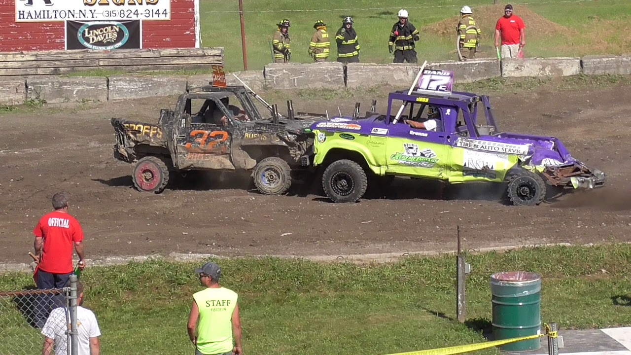 2019 Madison County Fair demolition derby heat 3(Trucks) - YouTube
