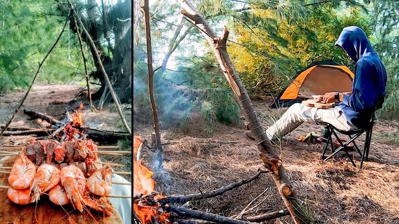 BBQ MEALS🍖🍖.SURVIVAL BUSHCRAFT CAMP IN THE FOREST🏕 | HUNGRY KILLER ...