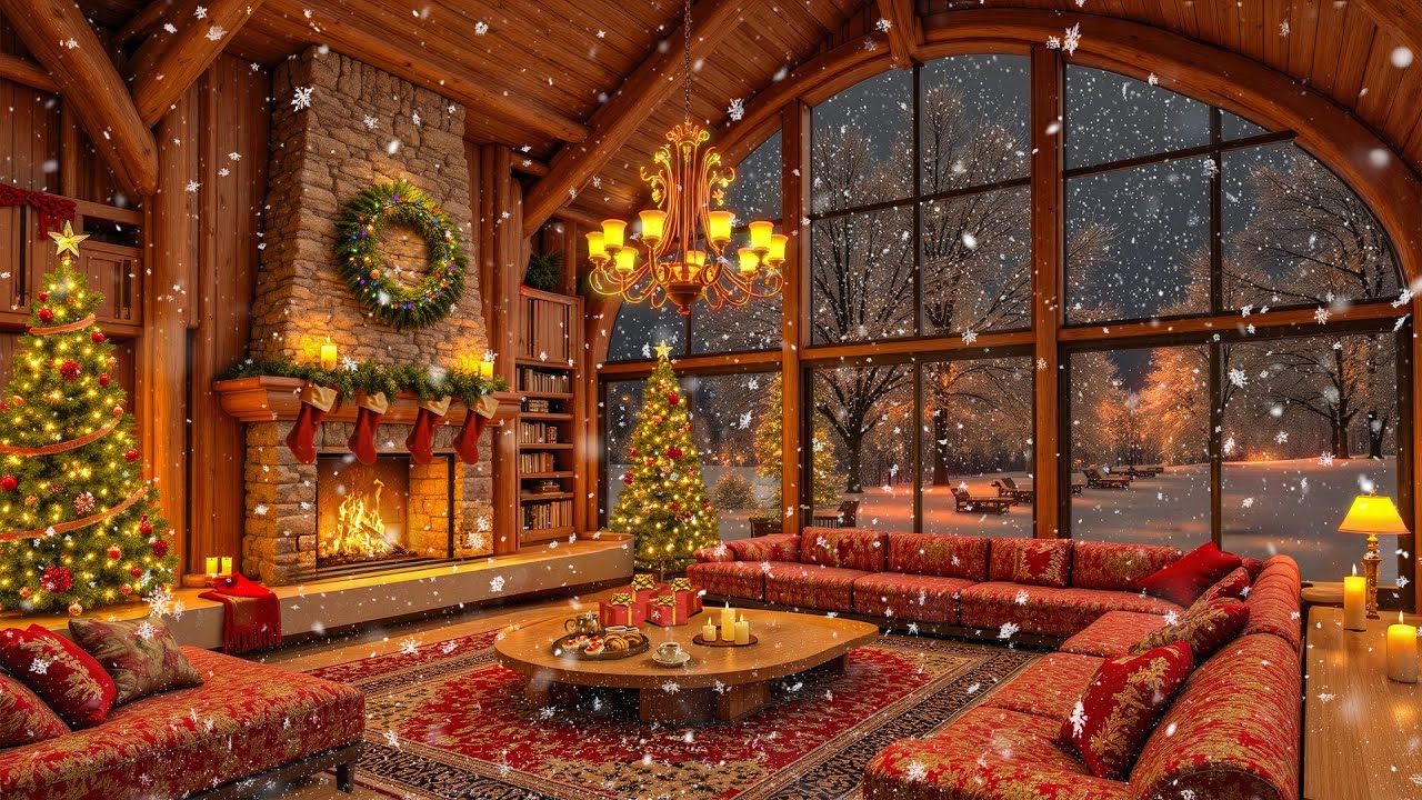 Soothing Christmas Music with Gentle Snow & Warm Fireplace 🔥 Beautiful ...