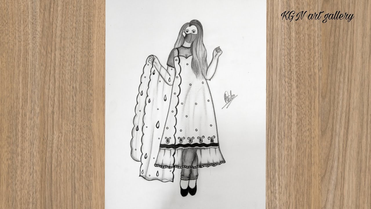 How to draw a traditional girl Dress - beautifull girl | Pencil sketch ...