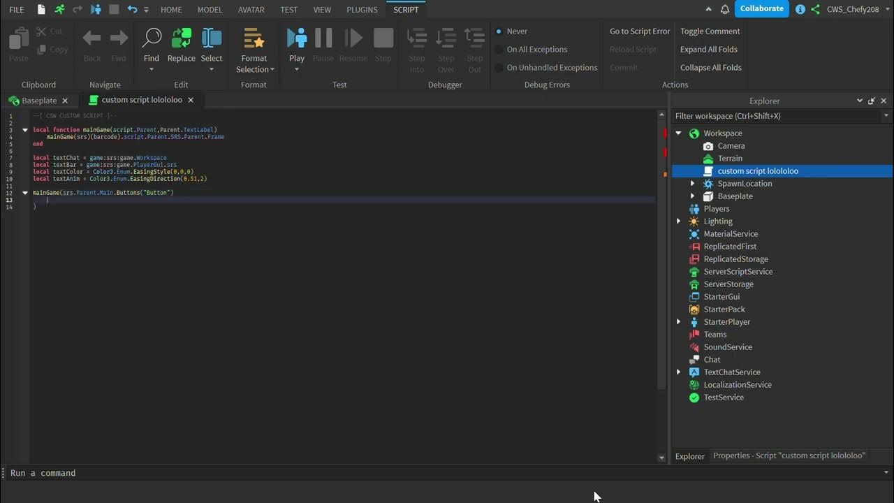 Custom Script Function || roblox showcase || - YouTube