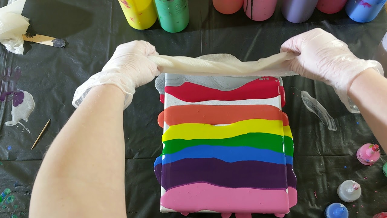 Rainbow swipe Acrylic Pour Painting - YouTube