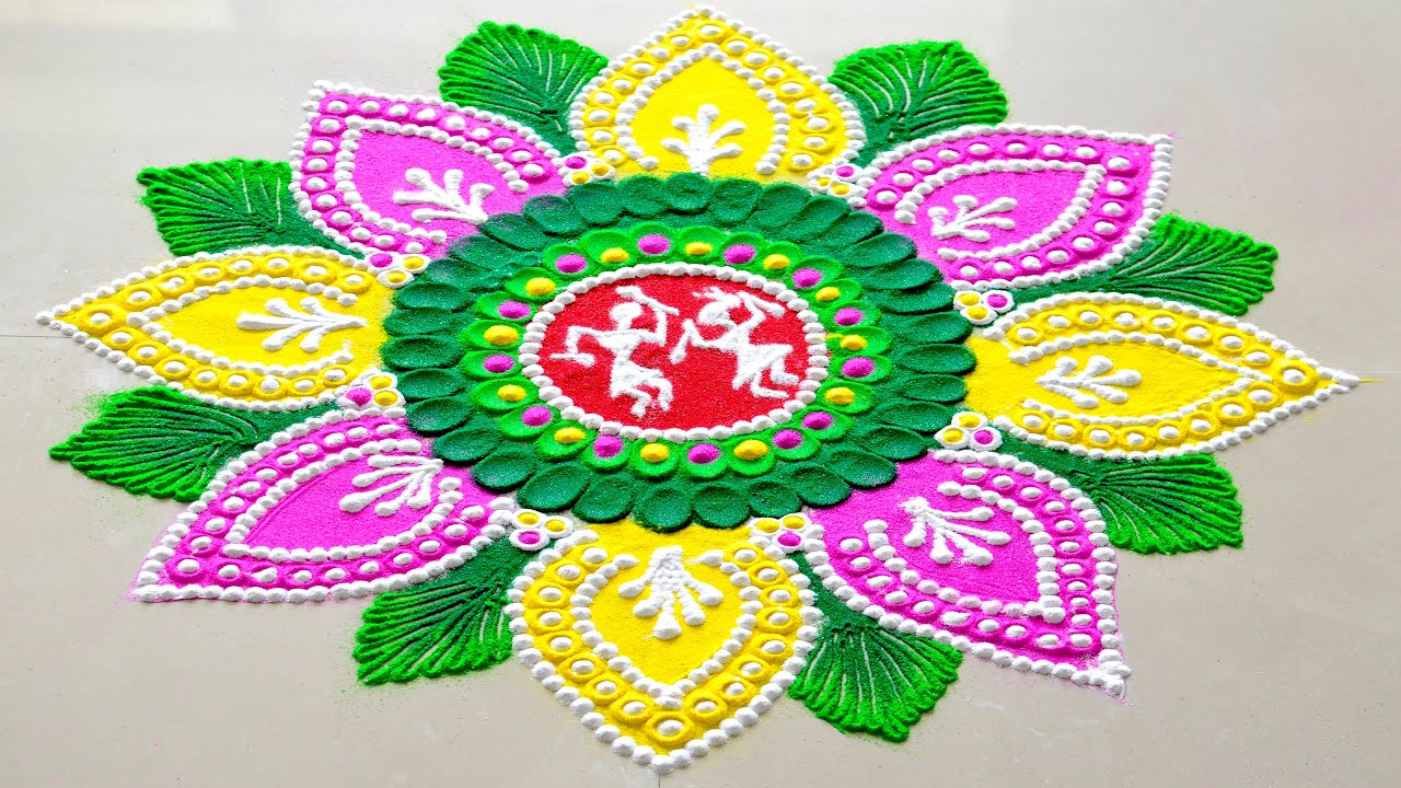 Unique Navratri Rangoli in 4K || Rangoli warli art, warli painting ...