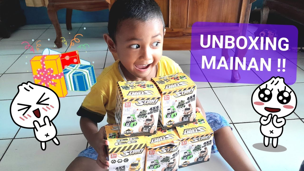 unboxing mainan mobil monster warna warni, merah, kuning, hijau, biru ...