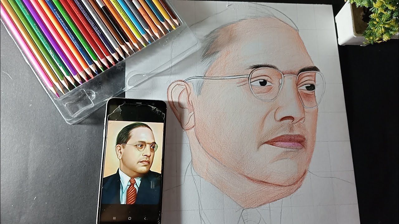 💙DR. Br Ambedkar drawing🔹 with camelin Color pencil 24 shade 🔹||🔹 🔹 ...