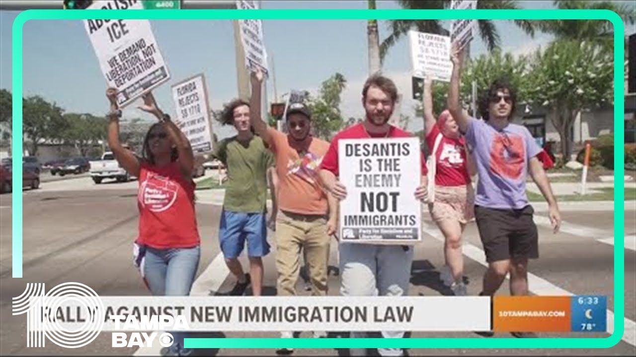 Demonstrators protest Florida's new immigration law - YouTube