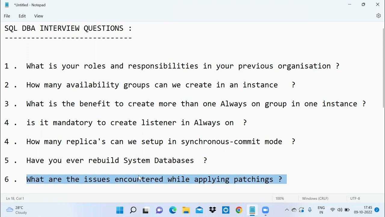 SQL DBA INTERVIEW QUESTIONS - 3 - YouTube