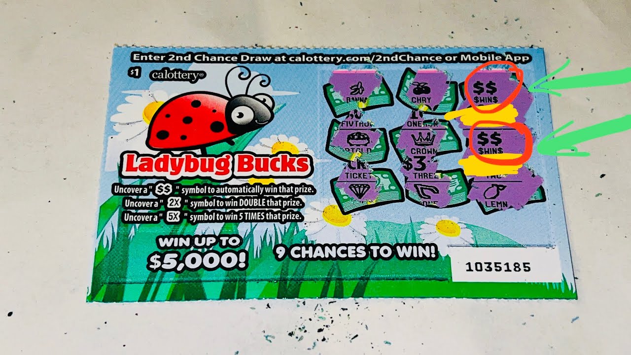 ANOTHER SHOT OF THE $1 LADYBUG BUCKS CALIFORNIA LOTTERY SCRATCHERS ...