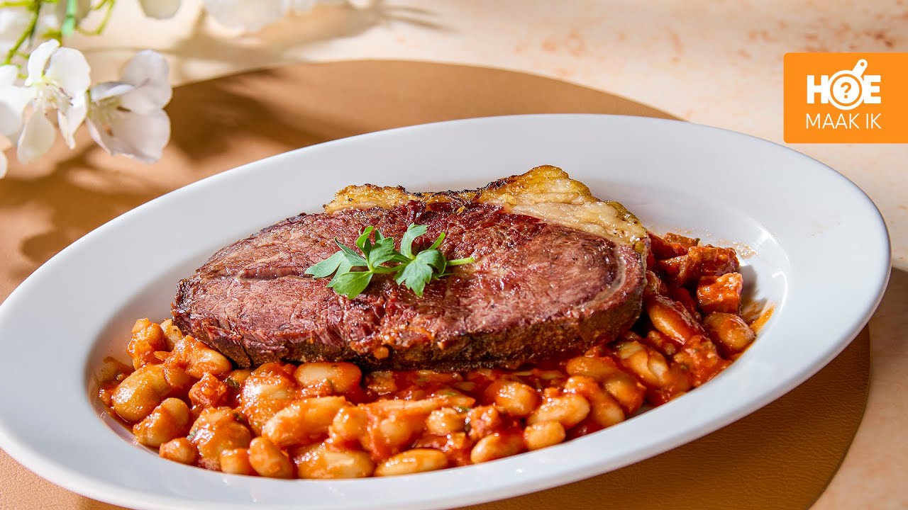 Rundersukade met cassoulet van witte bonen, droge worst en lavas - YouTube