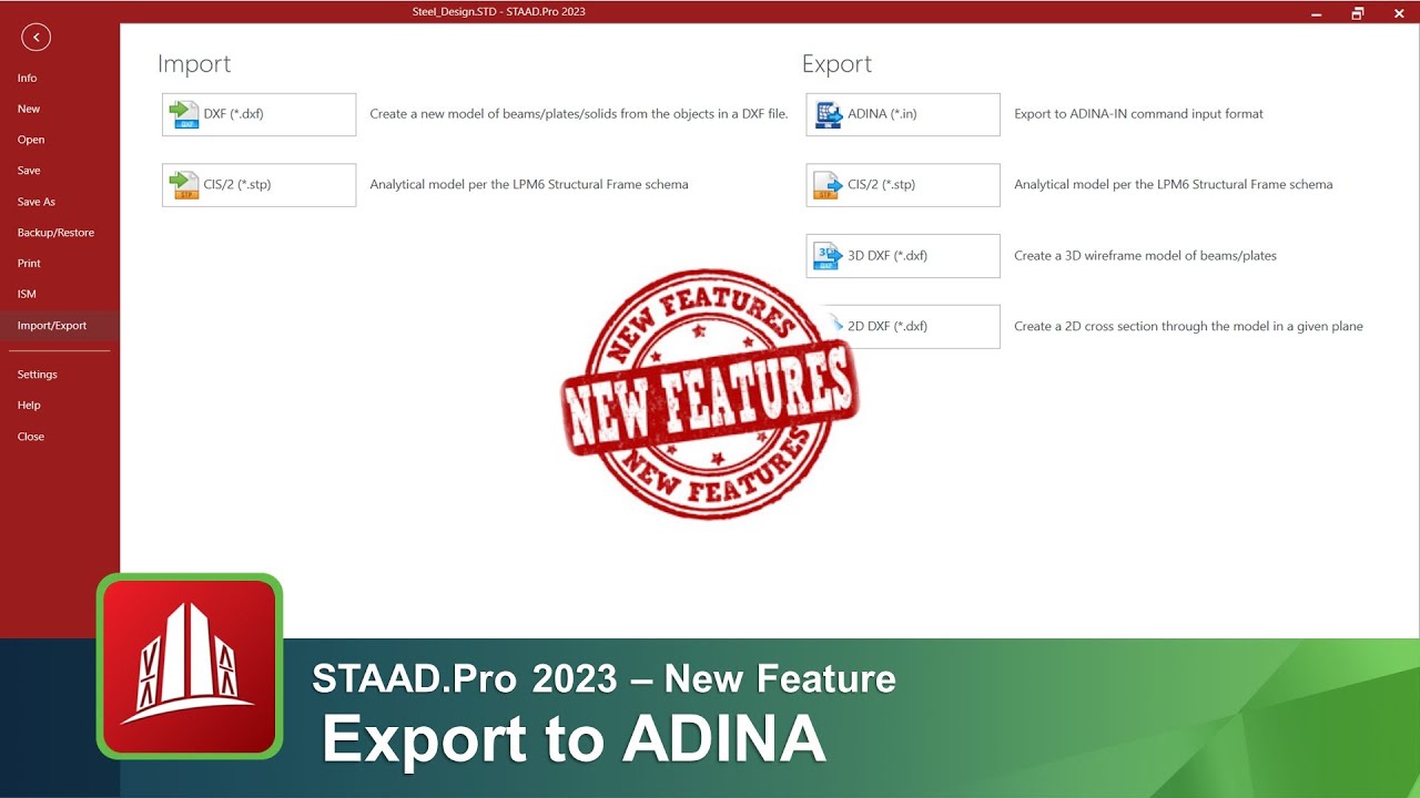 STAAD.Pro 2023 - Export to ADINA - YouTube