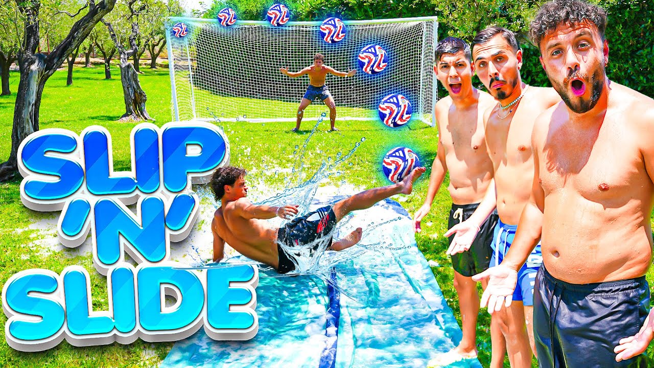 💦 SLIP 'N' SLIDE FOOTBALL CHALLENGE! ⚽ - YouTube