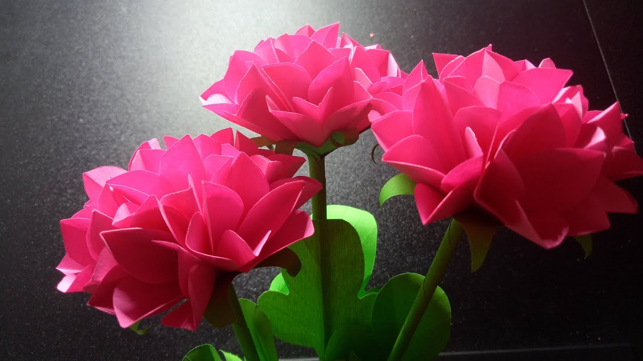 PAPER FLOWER with STEM #3 DIY BEAUTIFUL PAPER FLOWER WITH STICK - YouTube