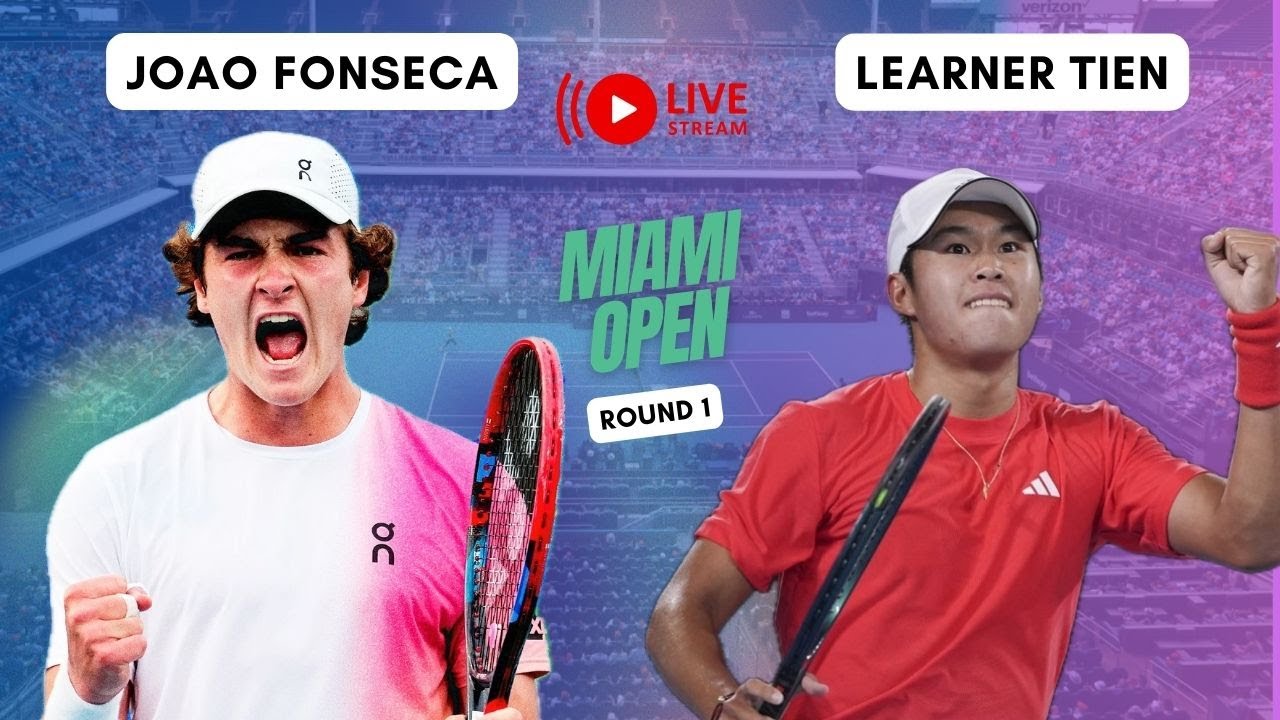 Joao Fonseca vs Learner Tien | Miami Open 2025 Round 1 | LIVE TENNIS ...