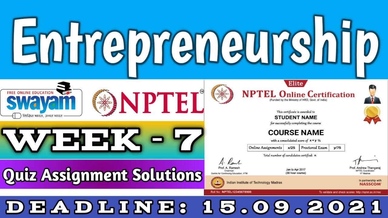 Entrepreneurship | NPTEL | Week 7 | Assignment 7 Solution | July 2021 ...