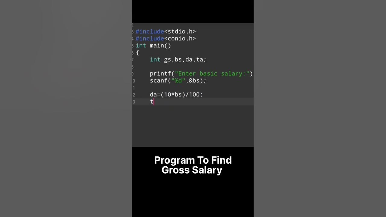 program to find gross Salary in c language #shorts - YouTube