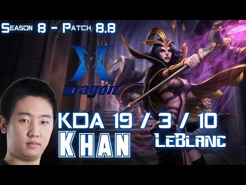 KZ Khan LEBLANC vs CASSIOPEIA Mid - Patch 8.8 KR Ranked - YouTube