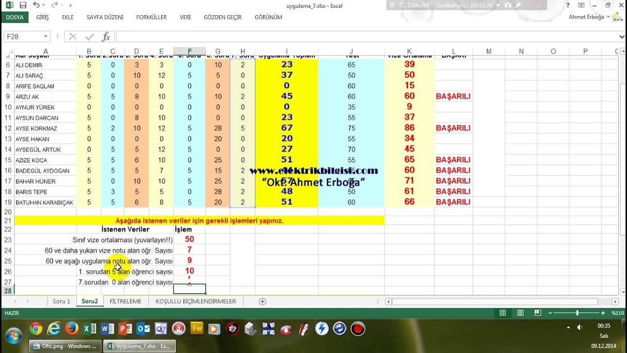MS EXCEL 7. UYGULAMA ANLATIMI - YouTube