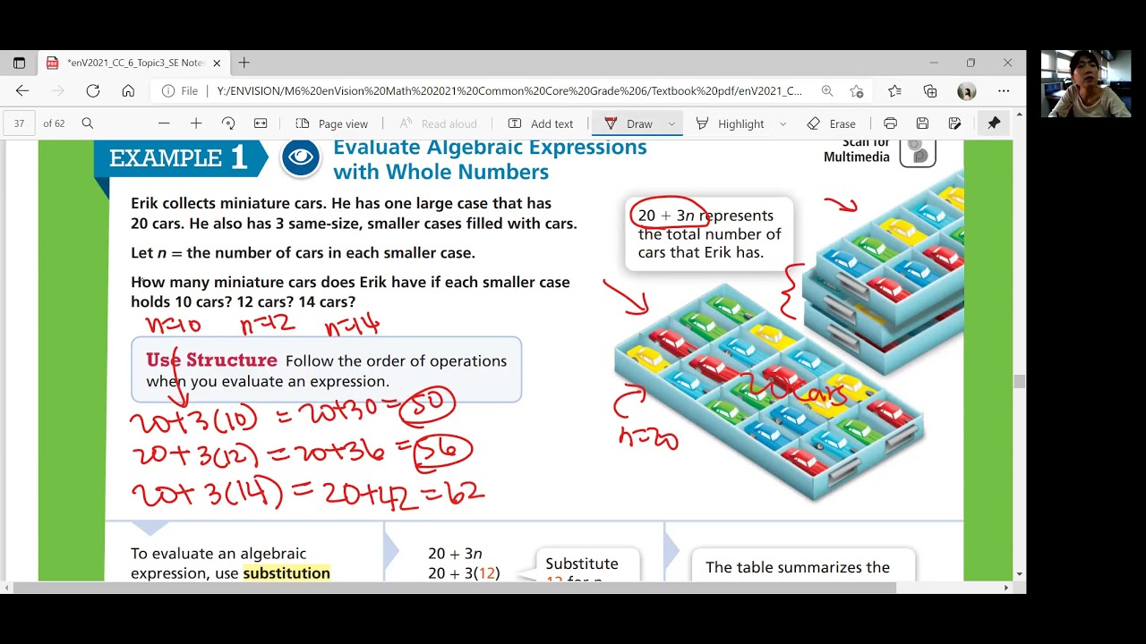 EnVision Math 6 Lesson 3-5: Evaluate Algebraic Expressions - YouTube