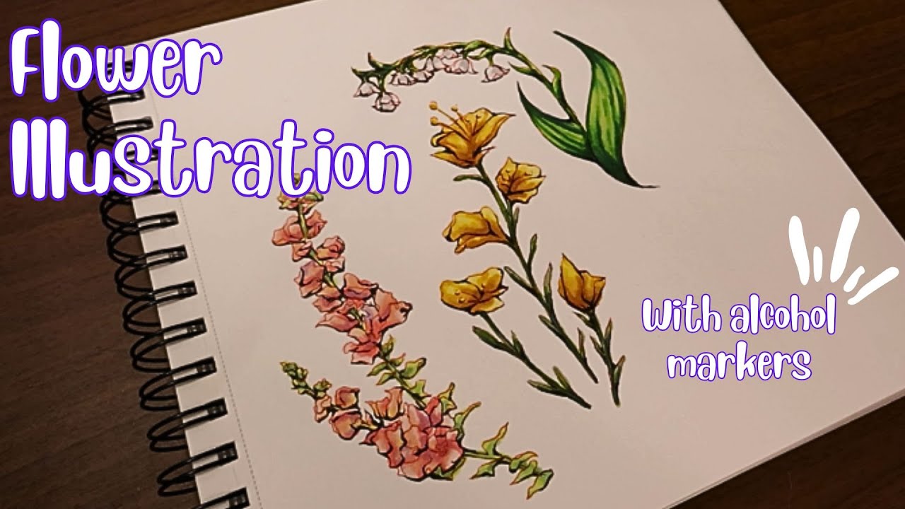 Alcohol Marker Flower Illustration | Draw With Me - YouTube