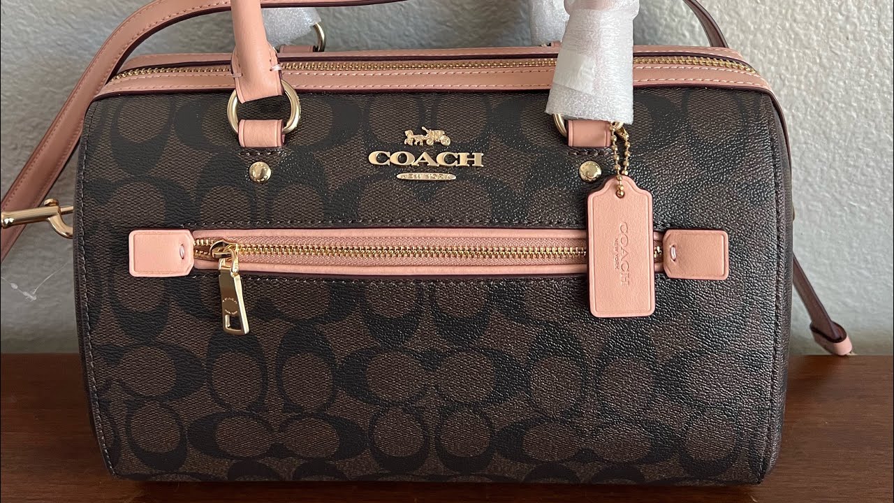 Coach Rowan Satchel in signature canvas. Dark brown black/ Shell Pink ...