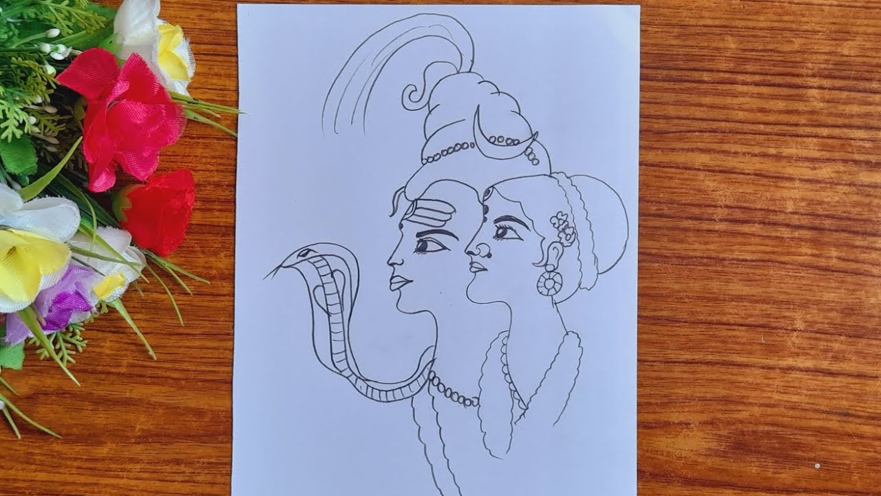 How to draw Shiv Parvathi | Mahadev and Mata Parvathi Drawing #mahadev ...