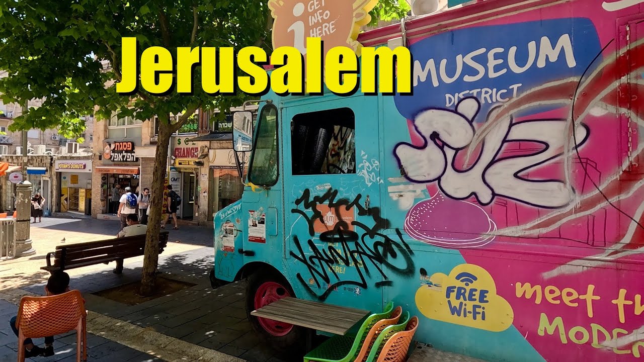 Peaceful Jerusalem. Walk on a hot day from Davidka Square to Tsahal ...