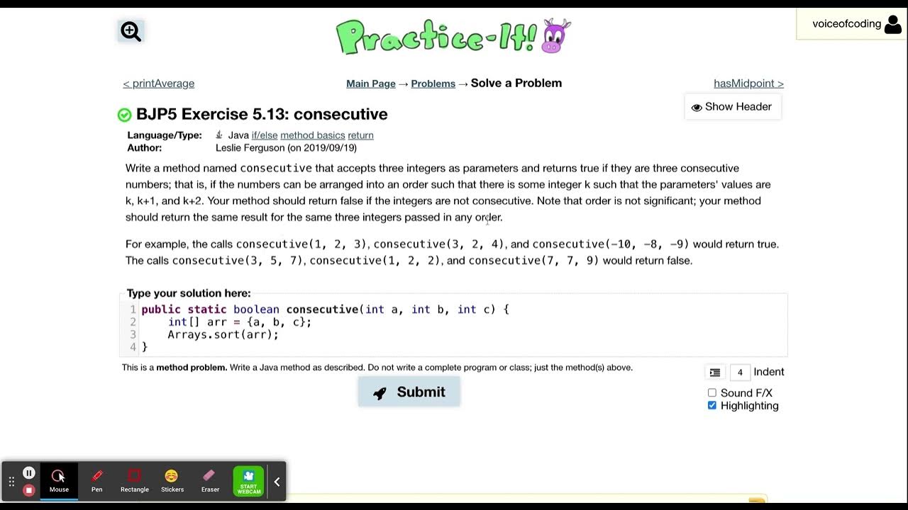 Exercise 5.13 (consecutive) Java Tutorial || Practice-It - YouTube