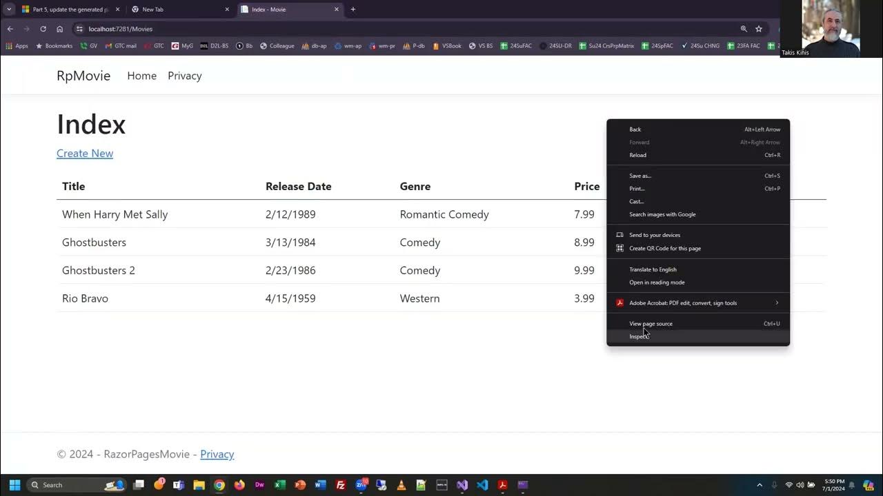 ASP.NET Core - Create a Razor Pages web app - Microsoft Tutorial Walk through Part 2 - Summer ...