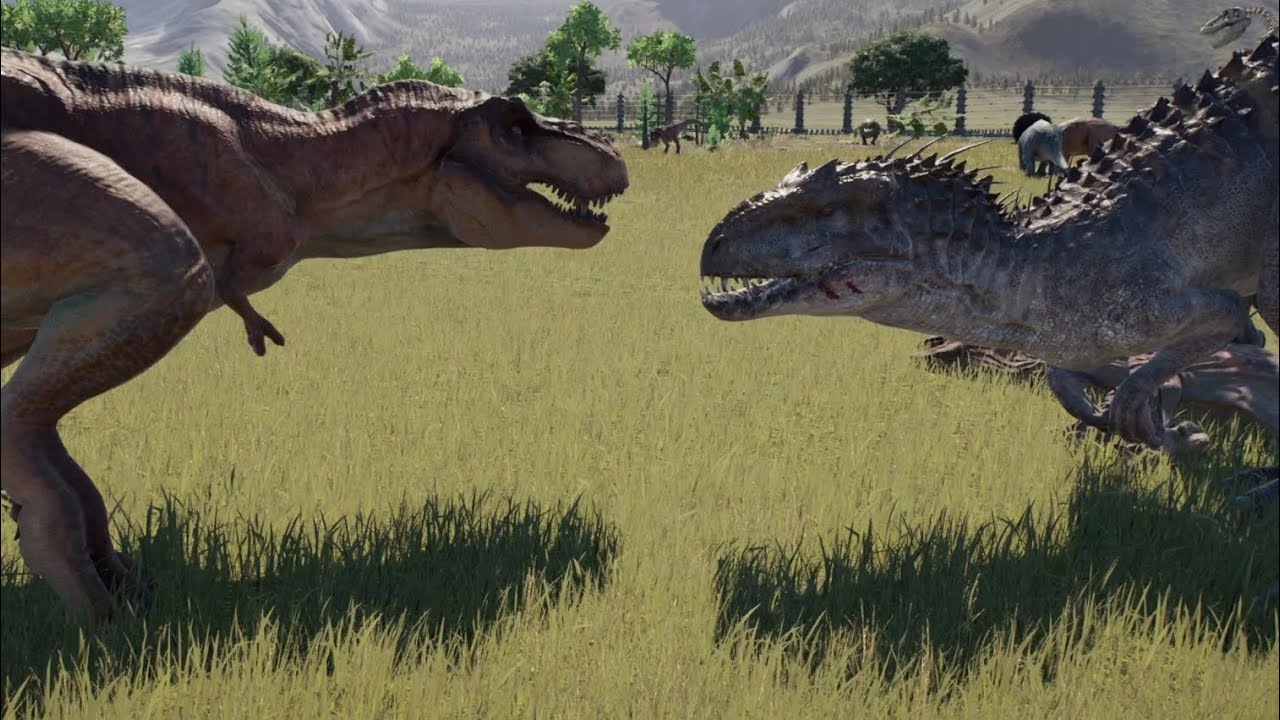T REX RED 🔥 VS INDOMINUS REX JURASIC PARK GAME 2024 DINO FIGHTS T REX ...