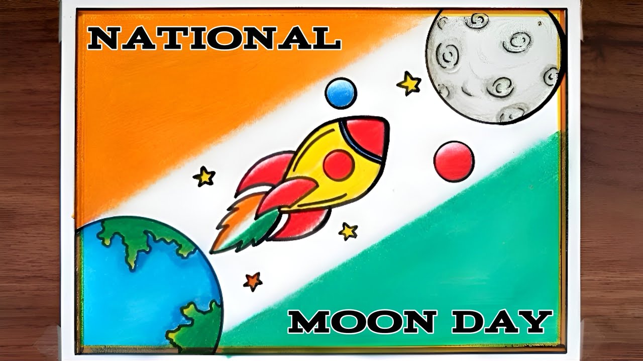 National Moon Day Poster Drawing | Chandra Dinam Poster Drawing | Moon Day Poster Drawing # ...