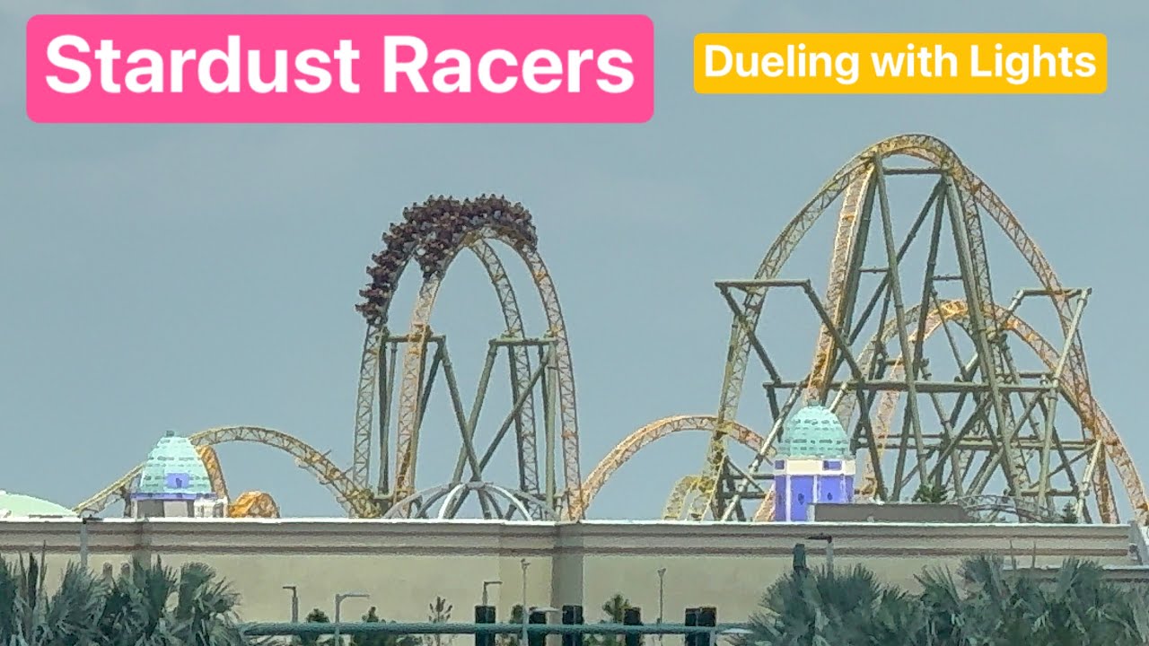Stardust Racers Dueling with Lights on at Epic Universe - Universal ...