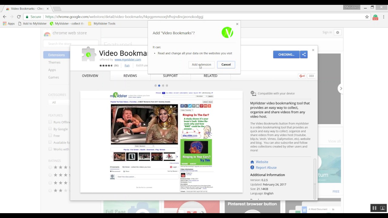 How to install the MyVidster's Video Bookmarks for Google Chrome - YouTube