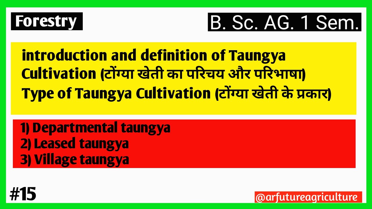 Taungya || introduction and definition of Taungya Cultivation || Type ...
