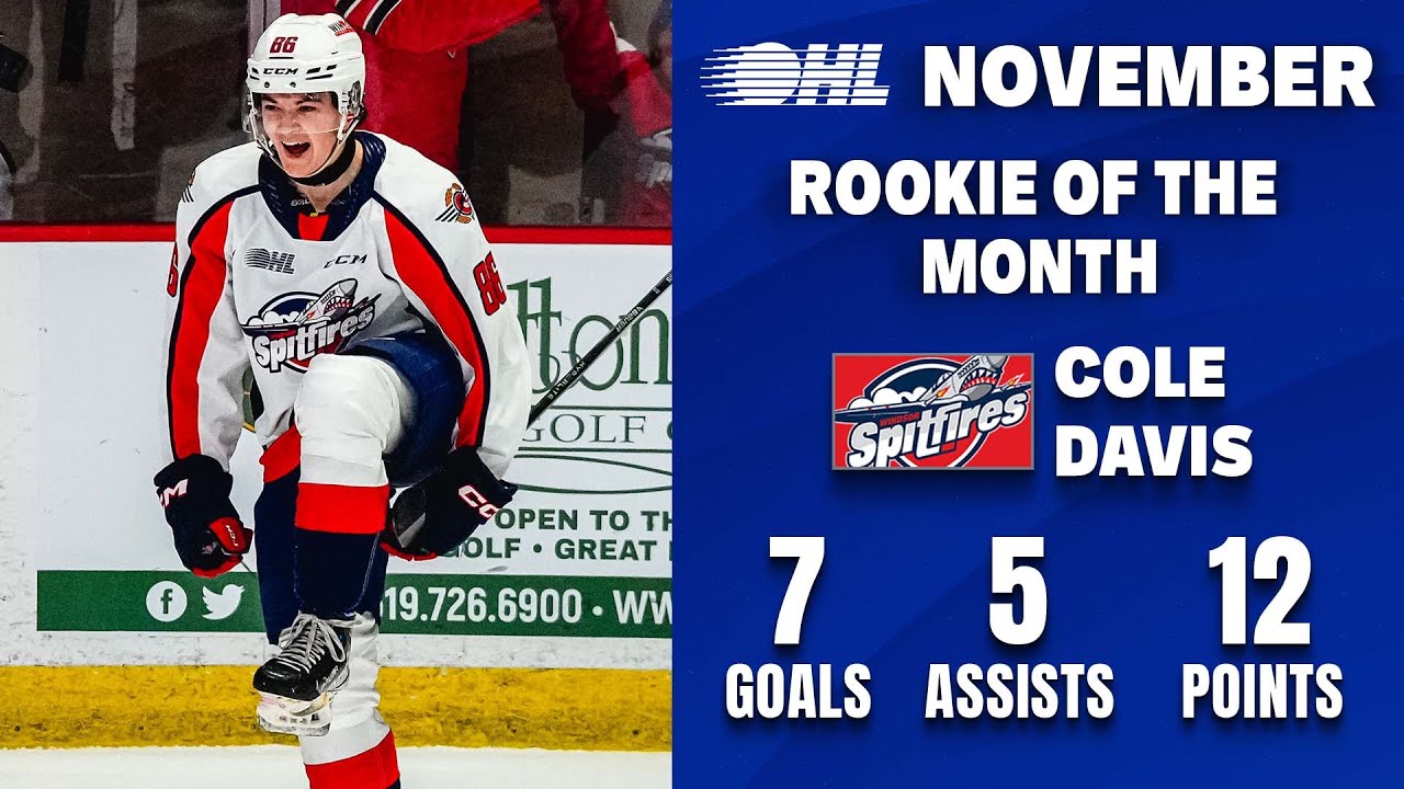 OHL Rookie of the Month - Cole Davis (Windsor Spitfires) - YouTube