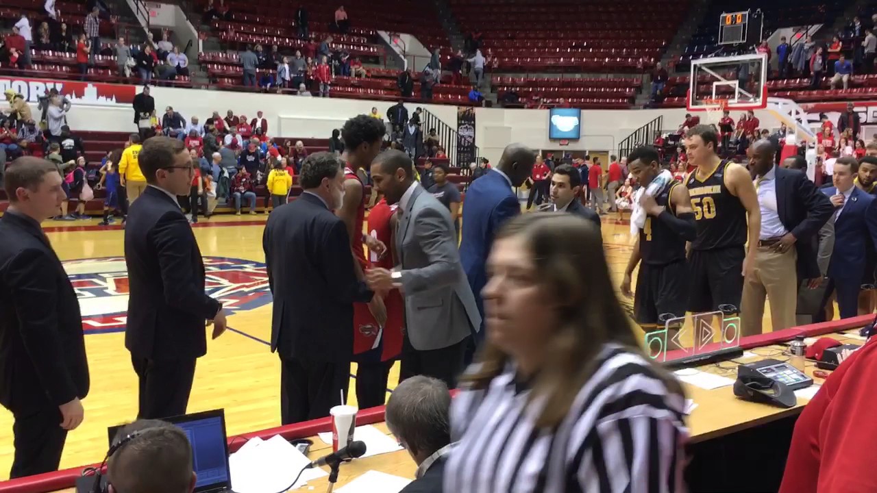 Bacari Alexander and LaVall Jordan hug after Panthers' 73-69 win - YouTube
