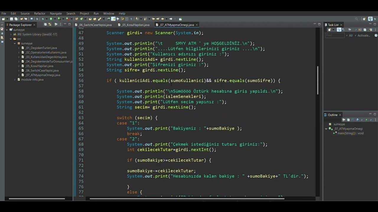 Basit ATM uygulaması | Java ( Loop'suz hali ) - Proje 1 - YouTube