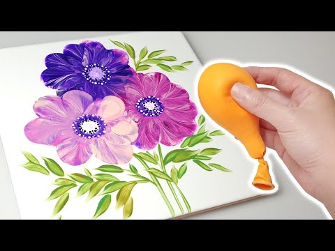 (744) So Beautiful Flowers | with a balloon | Easy Painting for ...