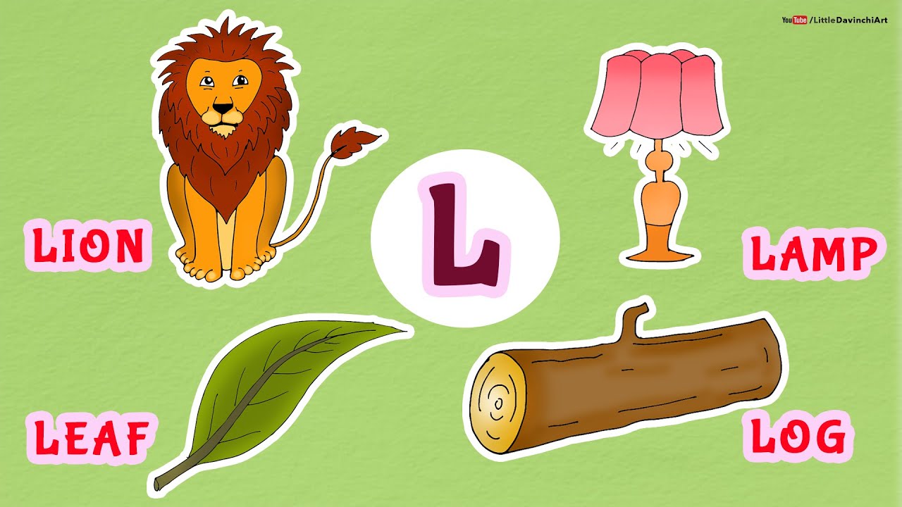 L for LION, LEAF, LAMP & LOG drawing | Alphabets drawing | Easy drawing ...