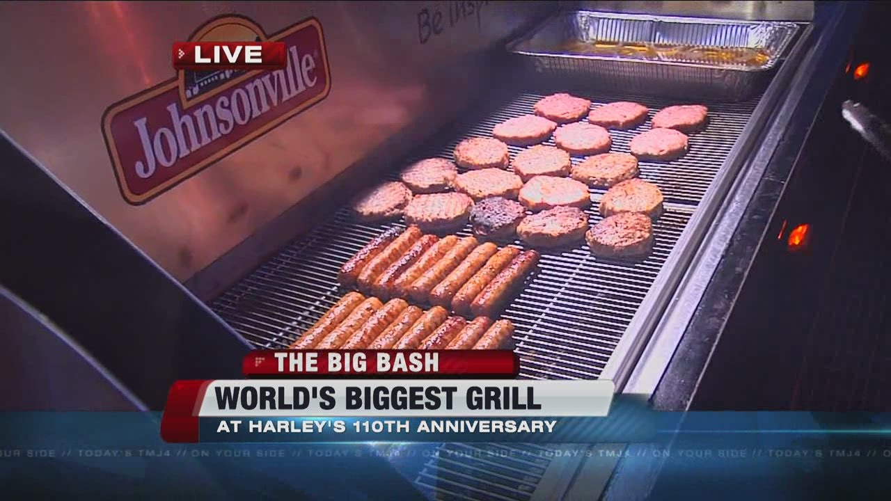 World's largest grill makes its way to Harley-Davidson's 110th - YouTube