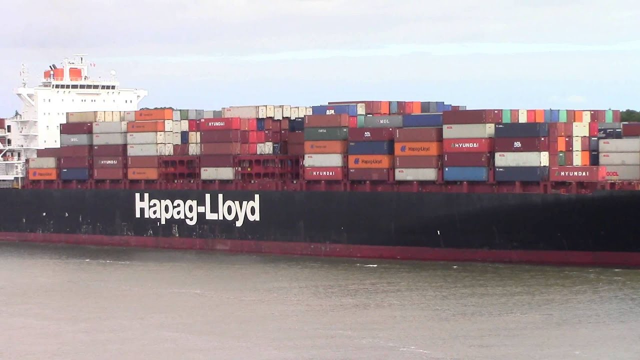 Container Ship OSAKA EXPRESS inbound into Hamburg, Germany on Elbe ...