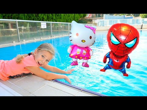 Melisa Havuzda Uçan Balon Buldu.Babası Havuzdan Aldı.Melisa Balonları Saldı Balonlar Uçtu Gitti