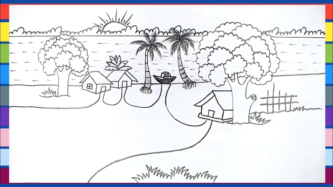 My village scenery || Nature Scenery Drawing || Gramin Disha || village ...