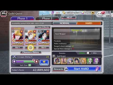 Sub1 Second - Bleach Brave Souls - Hard Guild Quest - Soul Reaper Ranged - YouTube