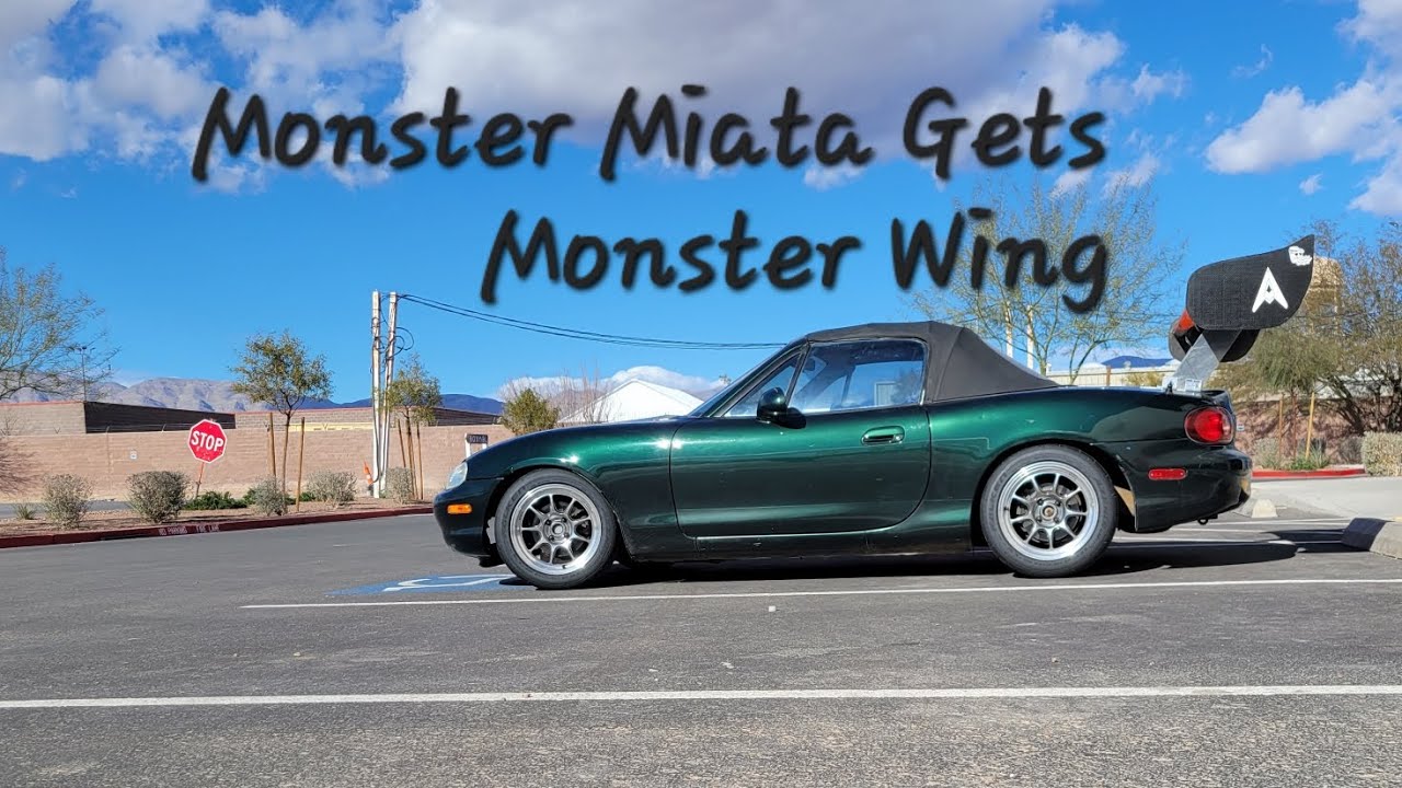 Monster Miata Project gets a Huge wing! - YouTube