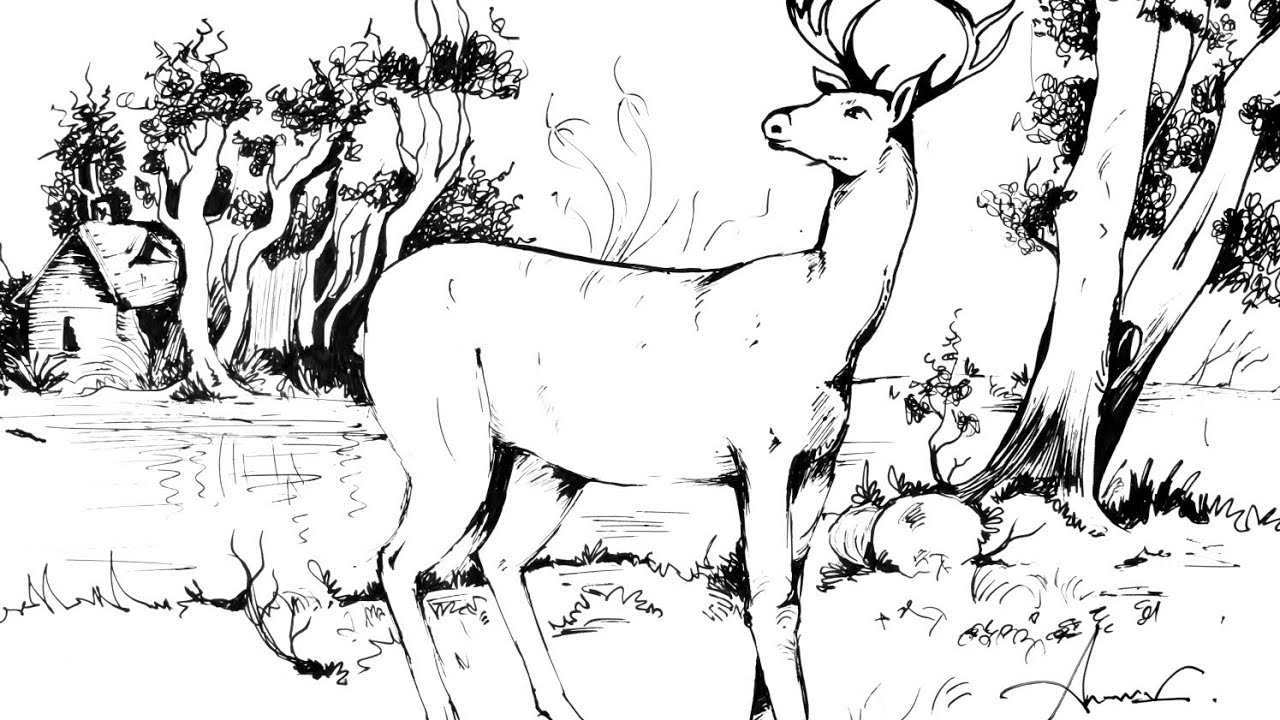 How to draw Deer in a beautiful landscape / Knife N Brush - YouTube