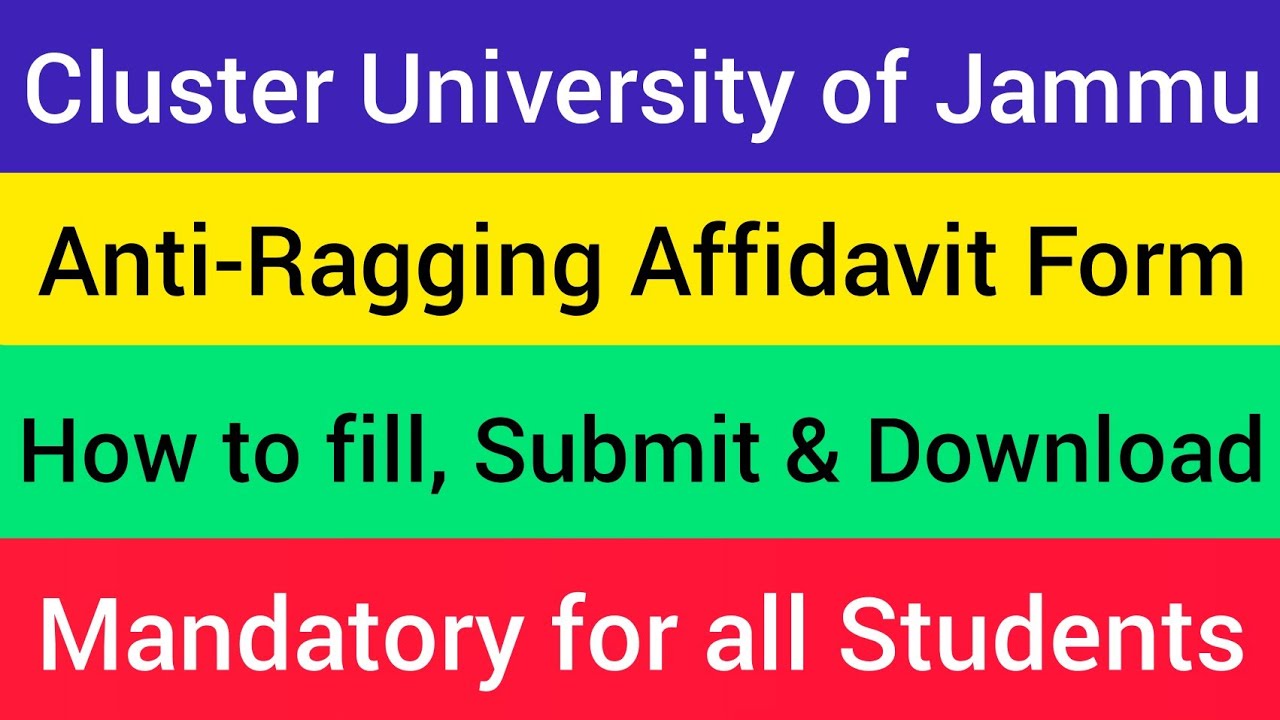 Anti-Ragging Affidavit Form for Cluster University of Jammu - YouTube