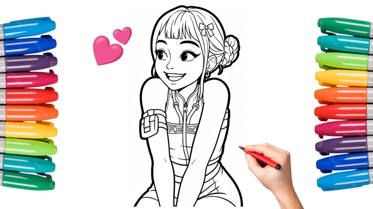 KPop Demon Hunters Huntrix - Easy Fun Coloring Pages Zoey - YouTube